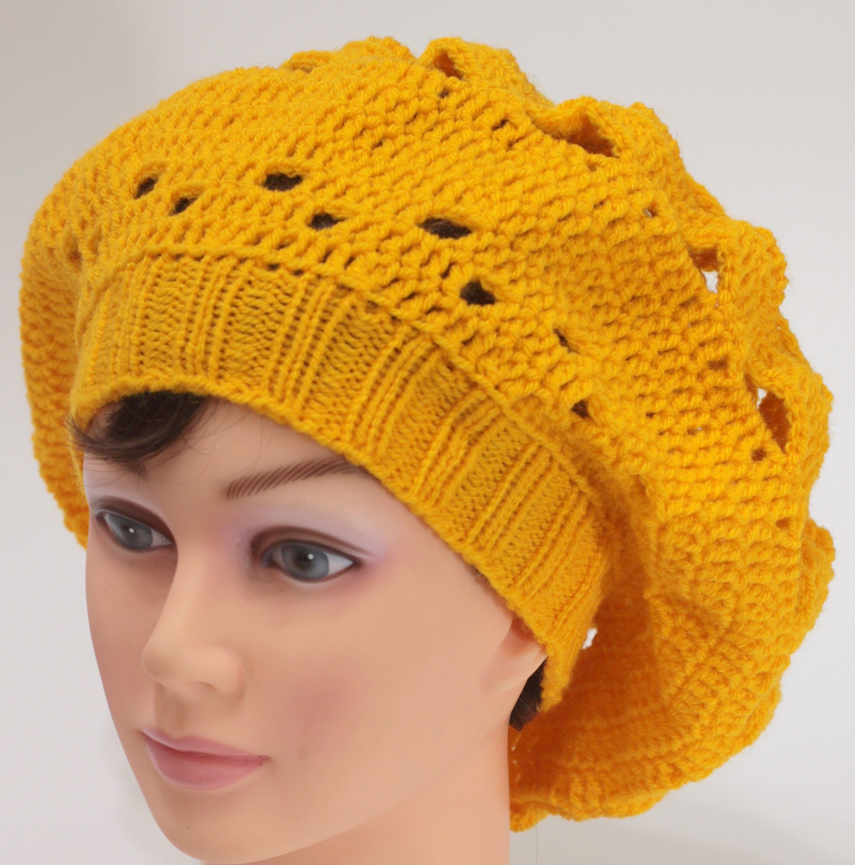 French Yellow Lace Beret, Boho Crochet Lace Hat, Vintage Inspired - Etsy