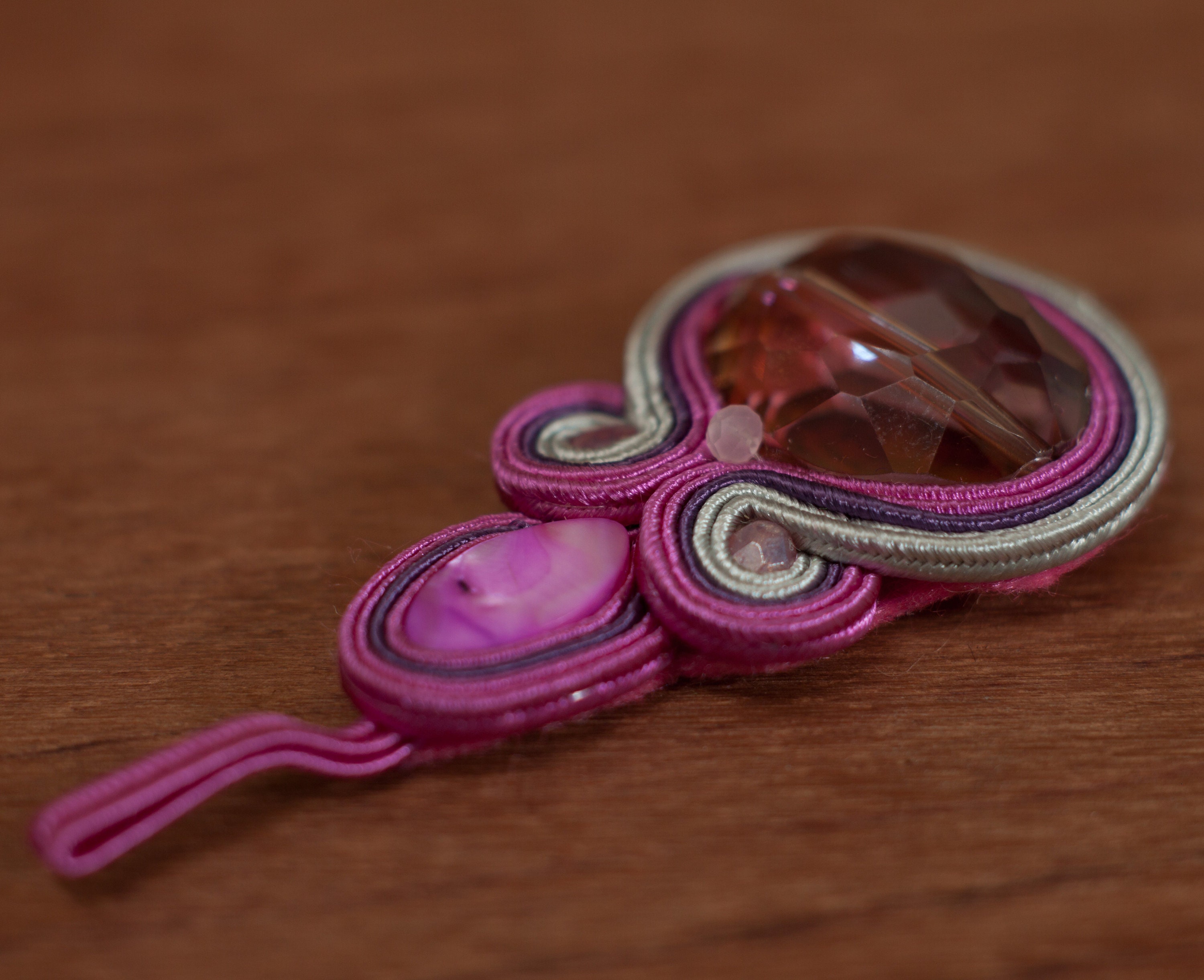 Pink Soutache Necklace Pendant Pink Red Medallion - Etsy