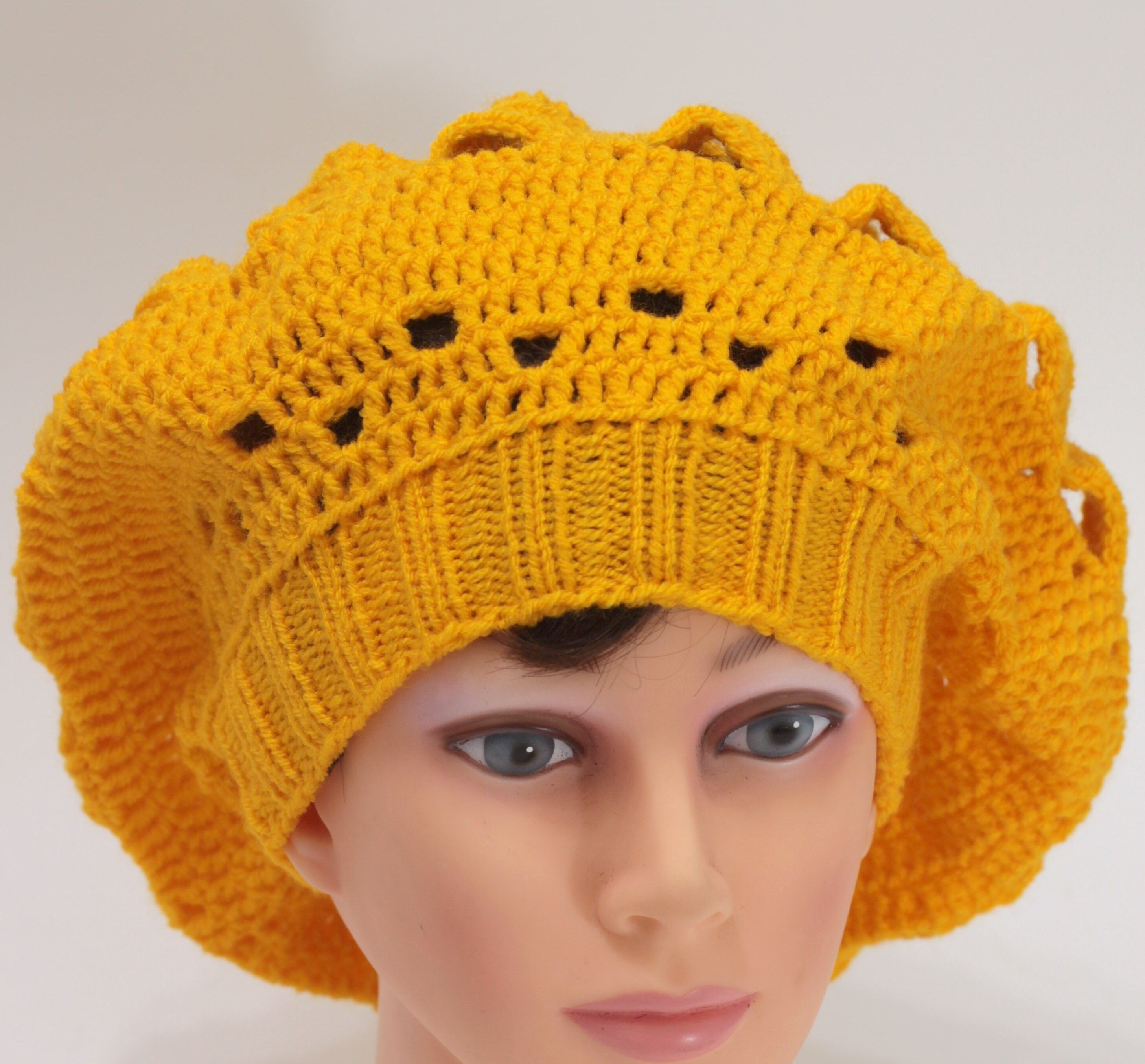 French Yellow Lace Beret, Boho Crochet Lace Hat, Vintage Inspired - Etsy