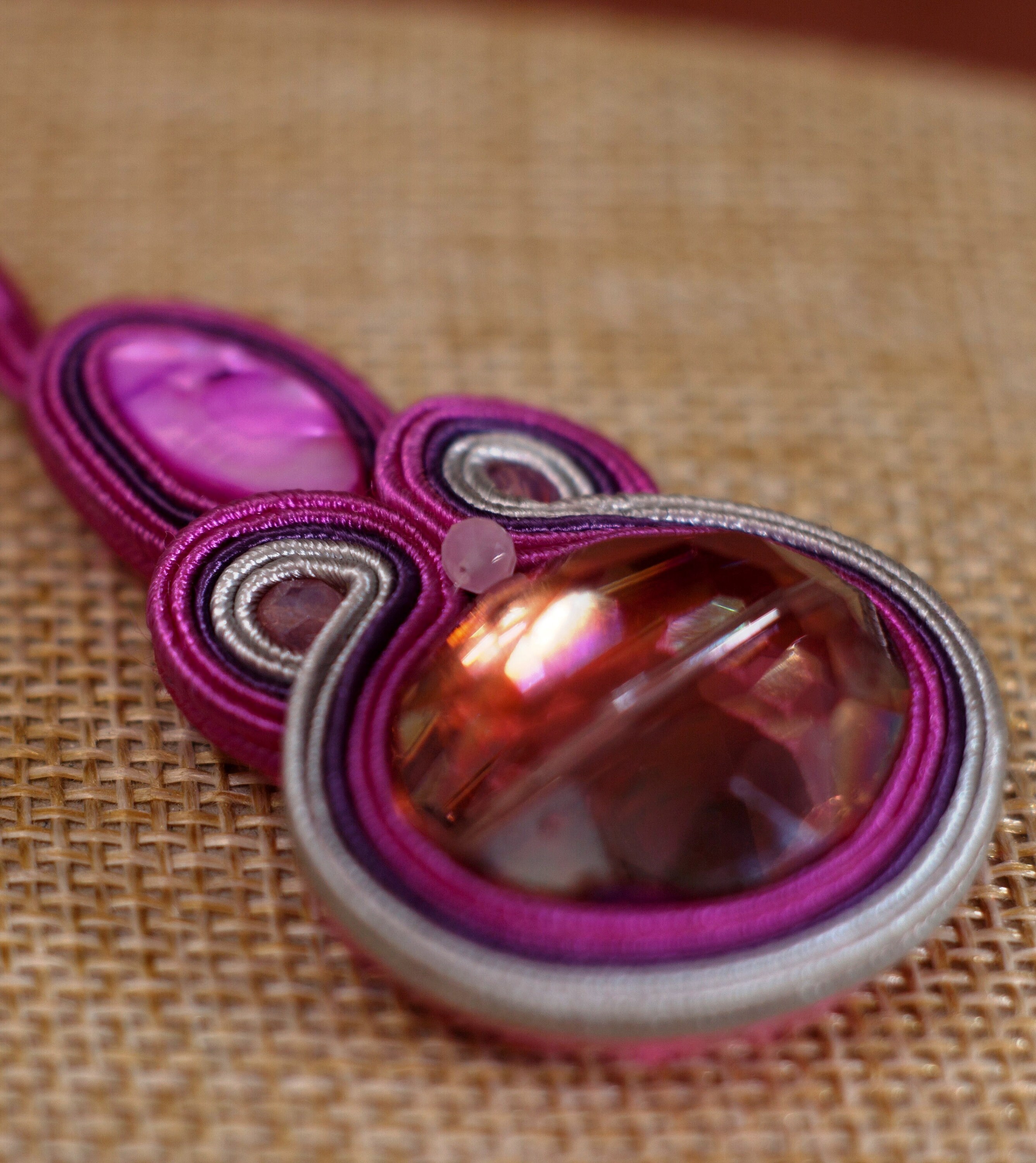 Pink Soutache Necklace Pendant Pink Red Medallion - Etsy