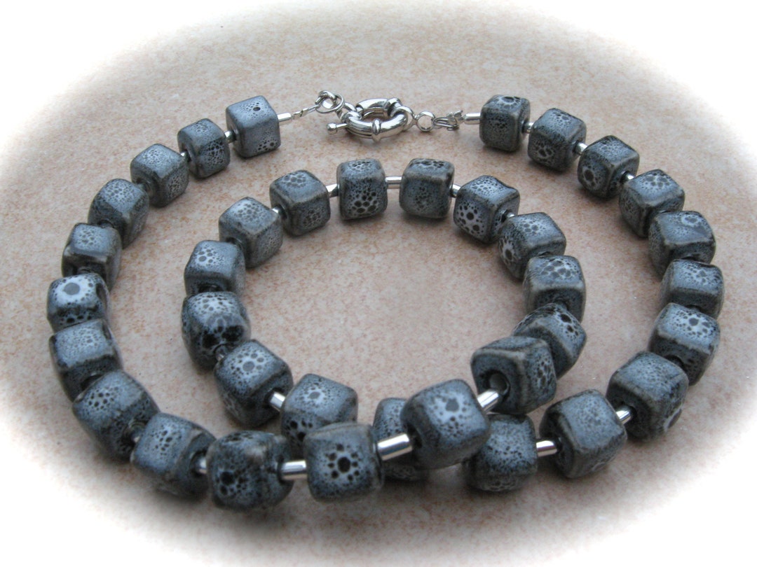 Grey Ceramic Chain Cube, Cube Chain, Ceramic Jewellery - Etsy