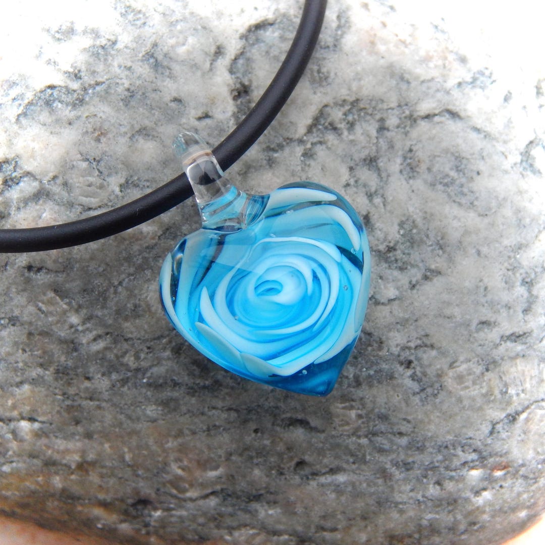 Small Turquoise Glass Heart, Glass Pendant - Etsy