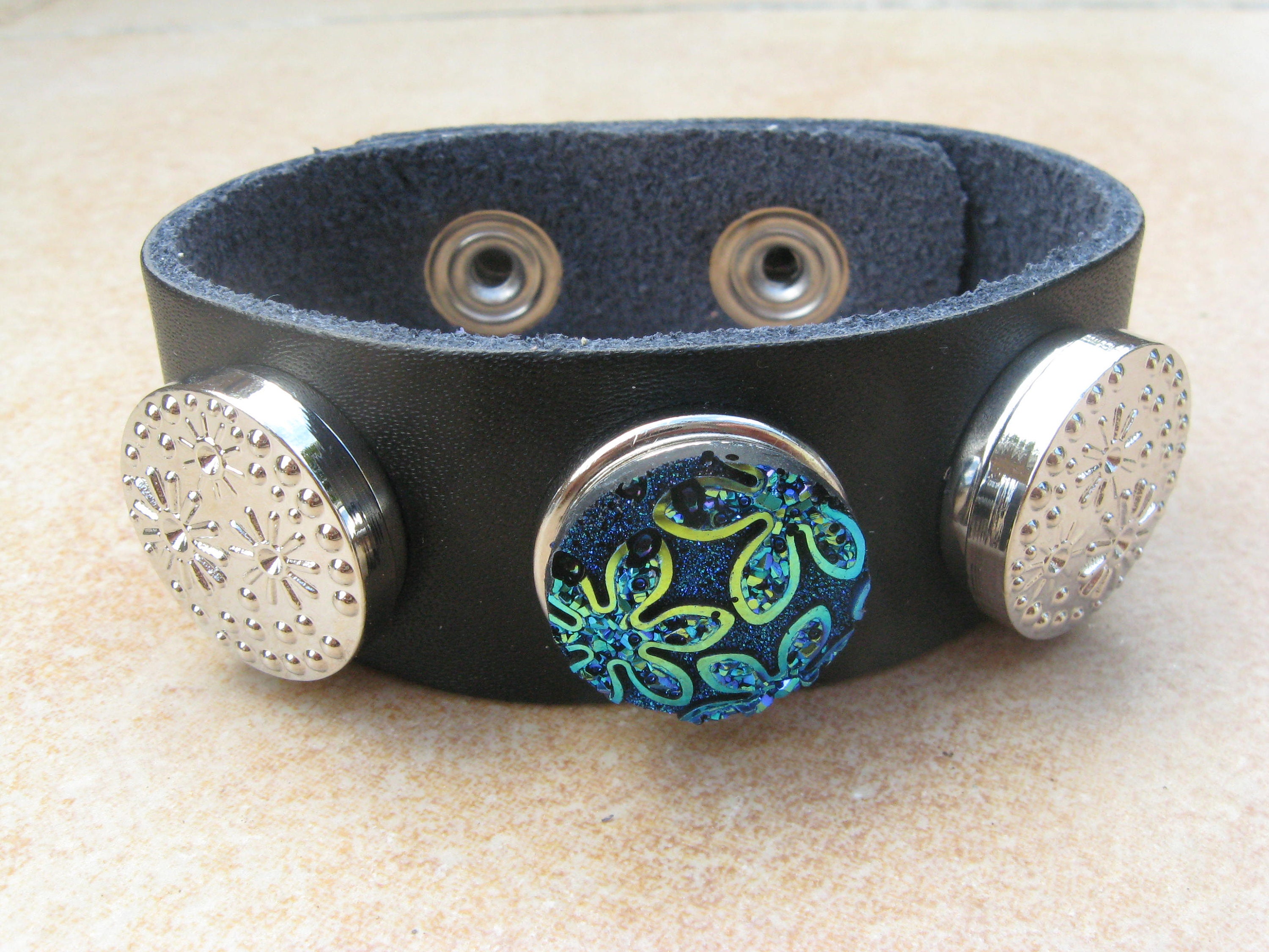 Black snap-button leather strap/change strap | Etsy