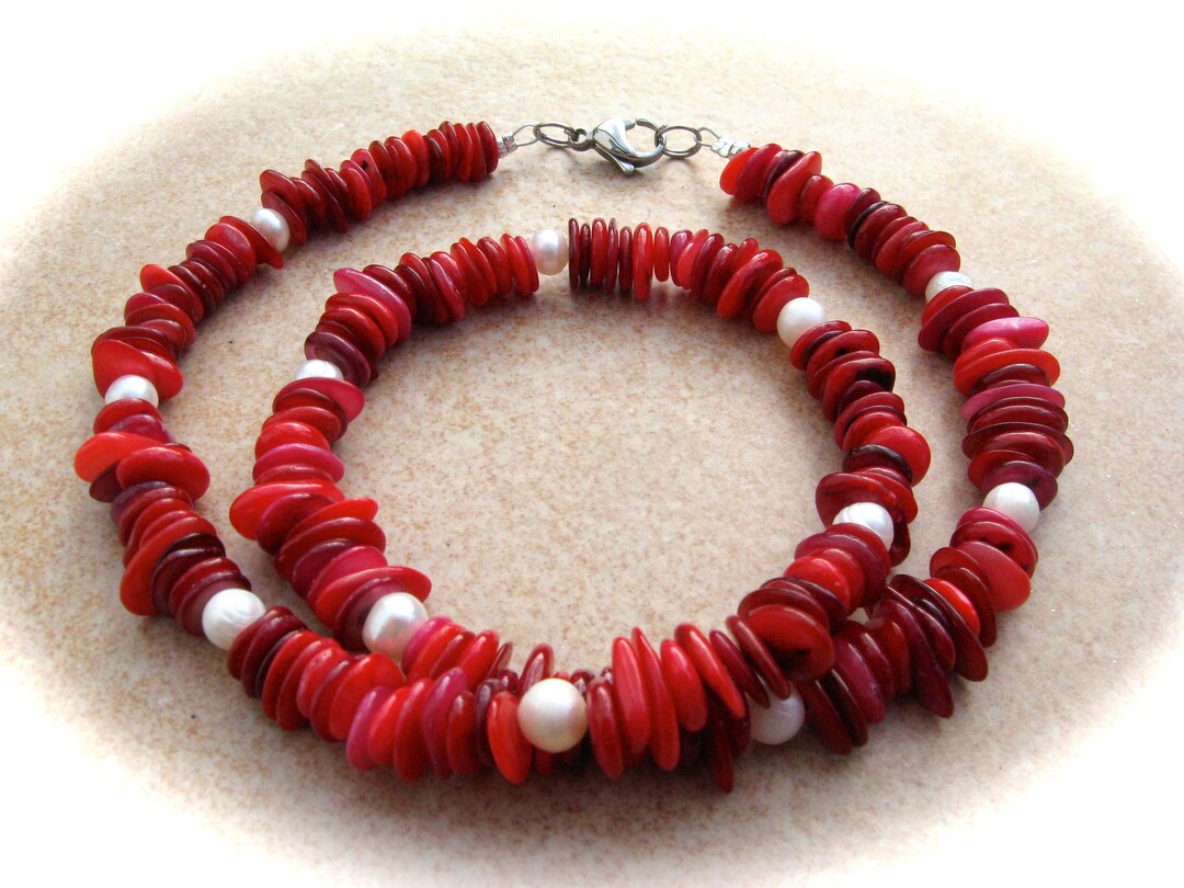 Collar de nácar rosa-rojo - Etsy España