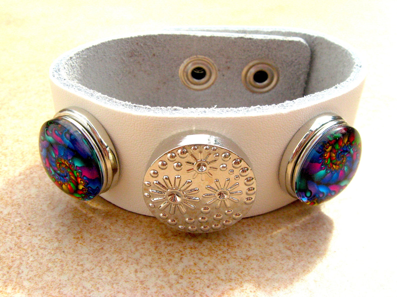 White snap-button leather strap/change strap | Etsy