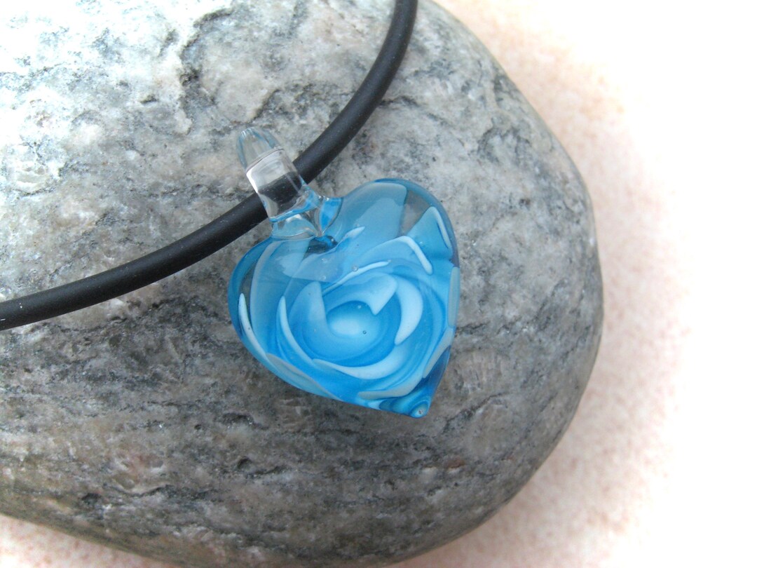 Small Turquoise Glass Heart Glass Pendant - Etsy