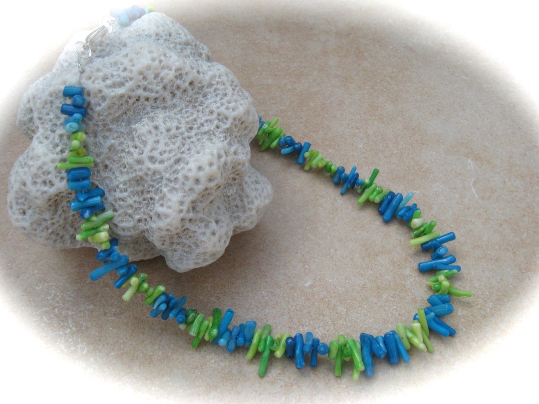 Collar de rama de coral verde-turquesa, collar de coral, collar verde ...