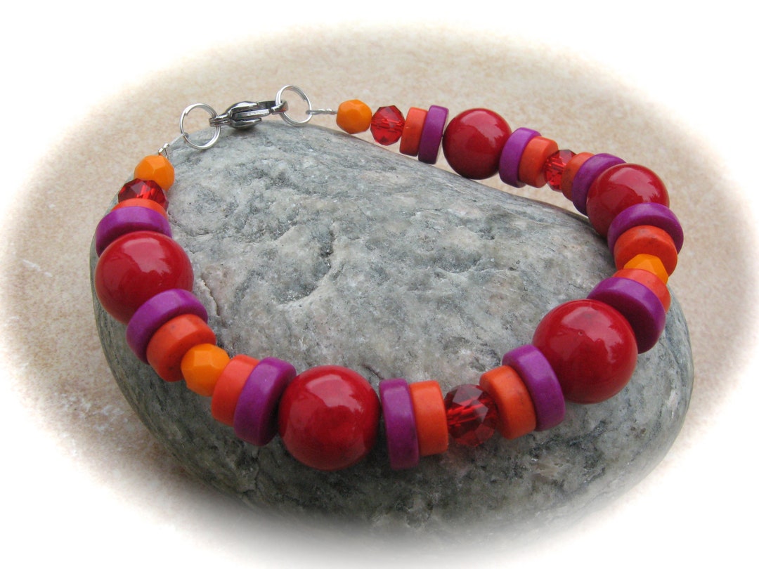 Pulsera de jade rojo-naranja-rosa howlith India, pulsera de piedras ...