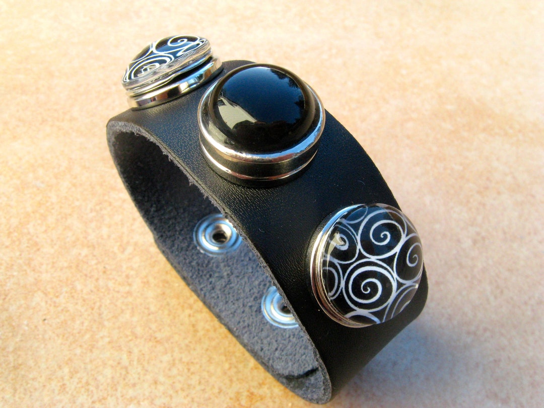 Black Snap-button Leather Strap/change Strap - Etsy