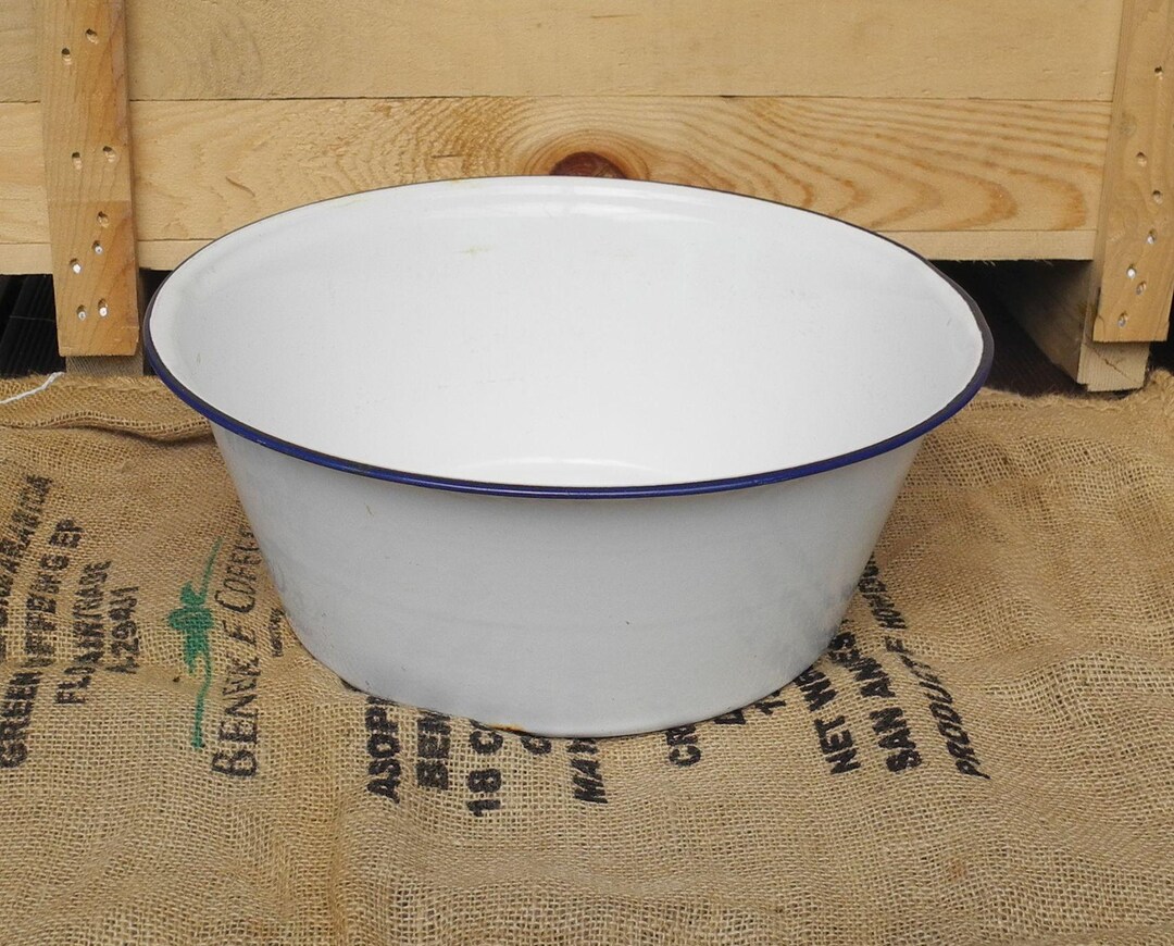 Large White Wash Bowl Enamel Bowl Vintage Kitchen Equipment #4300556099 ...