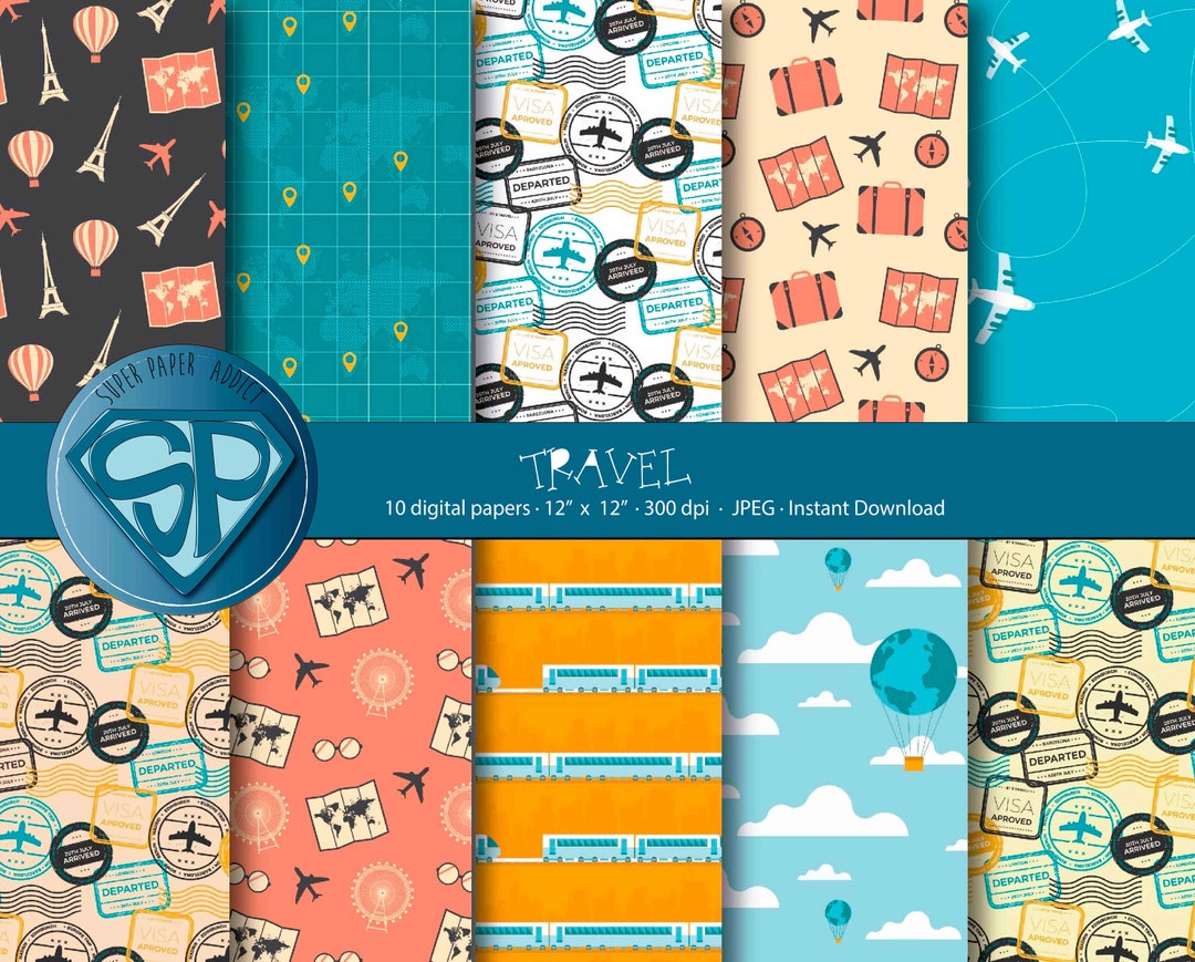 COD089-50%OFF Travel Paper/digital Paper Pack/digital Scrapbooking ...