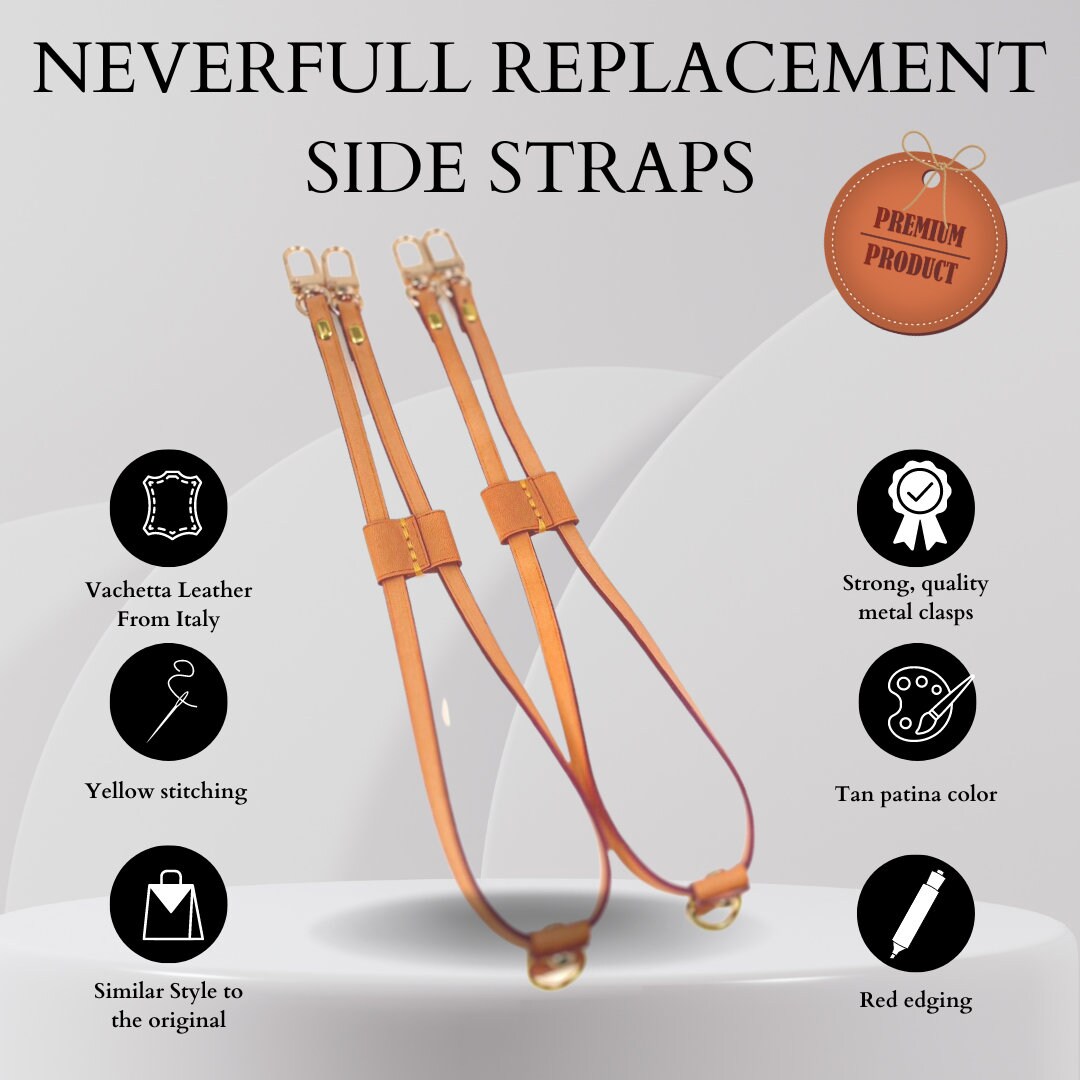 Neverfull Side Straps Tan Patina Vachetta / Veg Tanned Leather for MM ...