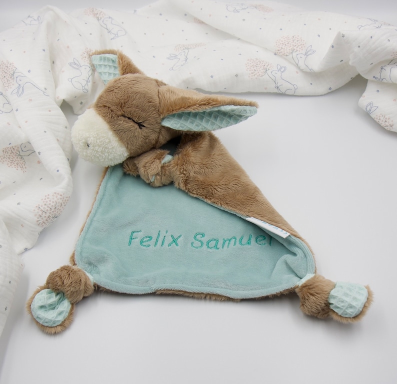 Schmusetuch "Esel Elli" Schnuffeltuch personalisierbar Farbwahl Ökotex ...