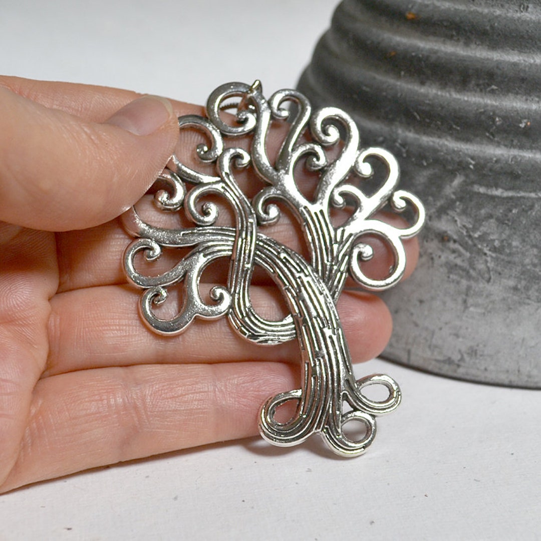 Long Snake Necklace Big Tree of Life Tree of Life Silver Tone - Etsy