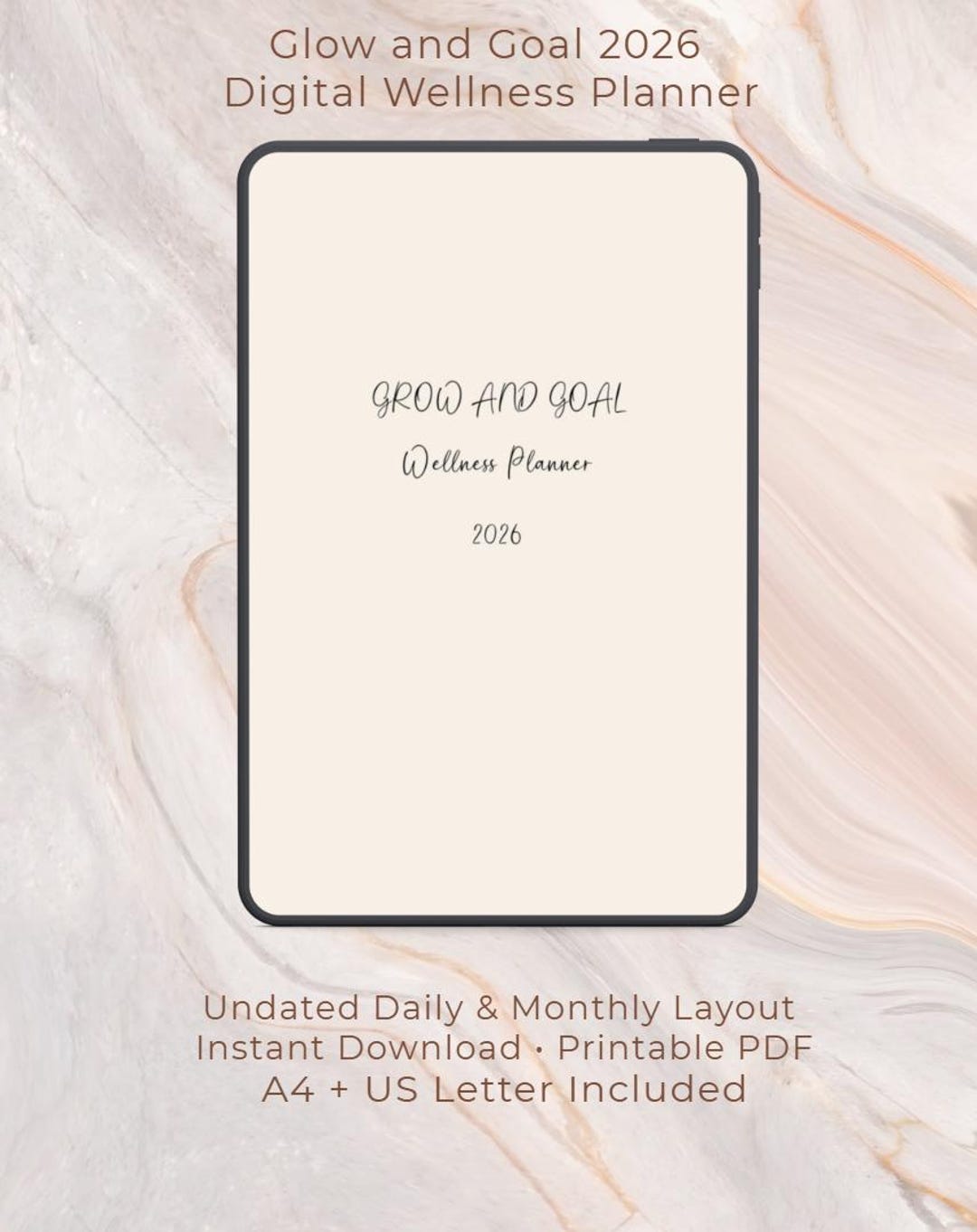 Glow and Goal 2026 Digital Planner Printable PDF A4 US Letter Undated ...