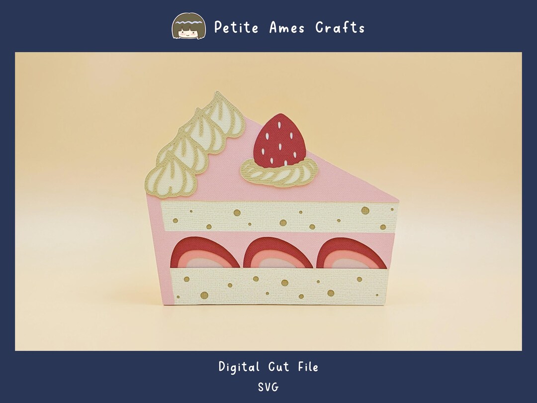 DIY Strawberry Cake Slice Card SVG Template - Etsy