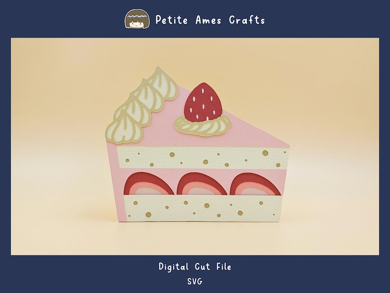 DIY Strawberry Cake Slice Card SVG Template - Etsy