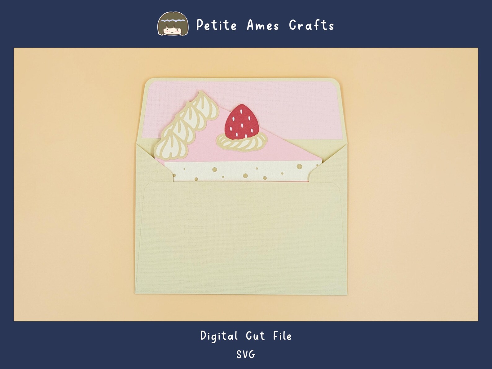 DIY Strawberry Cake Slice Card SVG Template - Etsy