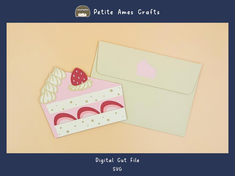 DIY Strawberry Cake Slice Card SVG Template - Etsy