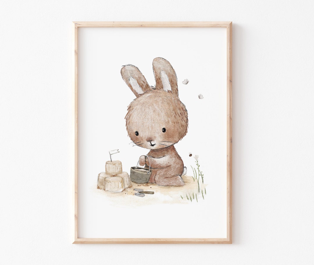 Children's Room Poster A4 A3, "rabbit in the Sandbox", Children's ...