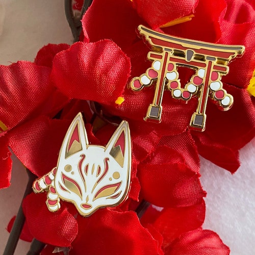 Kitsune Mask Torii Gate Mini Enamel Pins Japanese Folklore - Etsy Canada