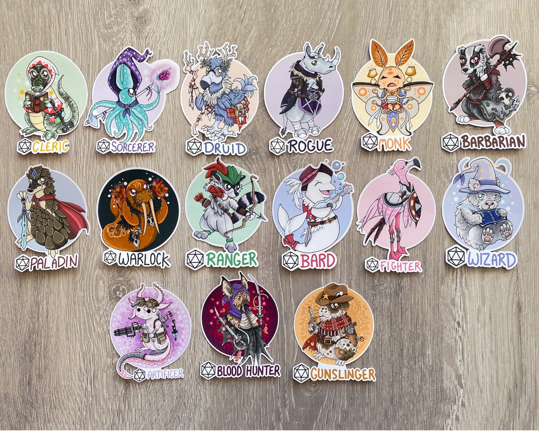 D&D, Dungeons and Dragons Animals, Dnd, Class, Job, Role, Stickers - Etsy