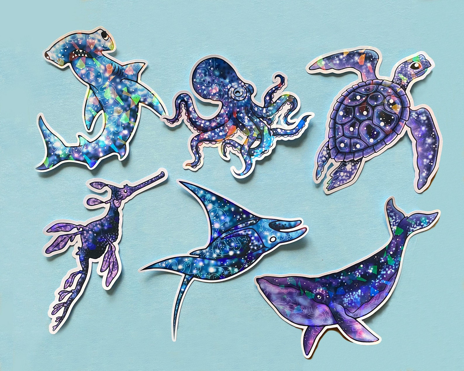 Galaxy Ocean Sticker Collection – Holographic Sea Creatures - Etsy