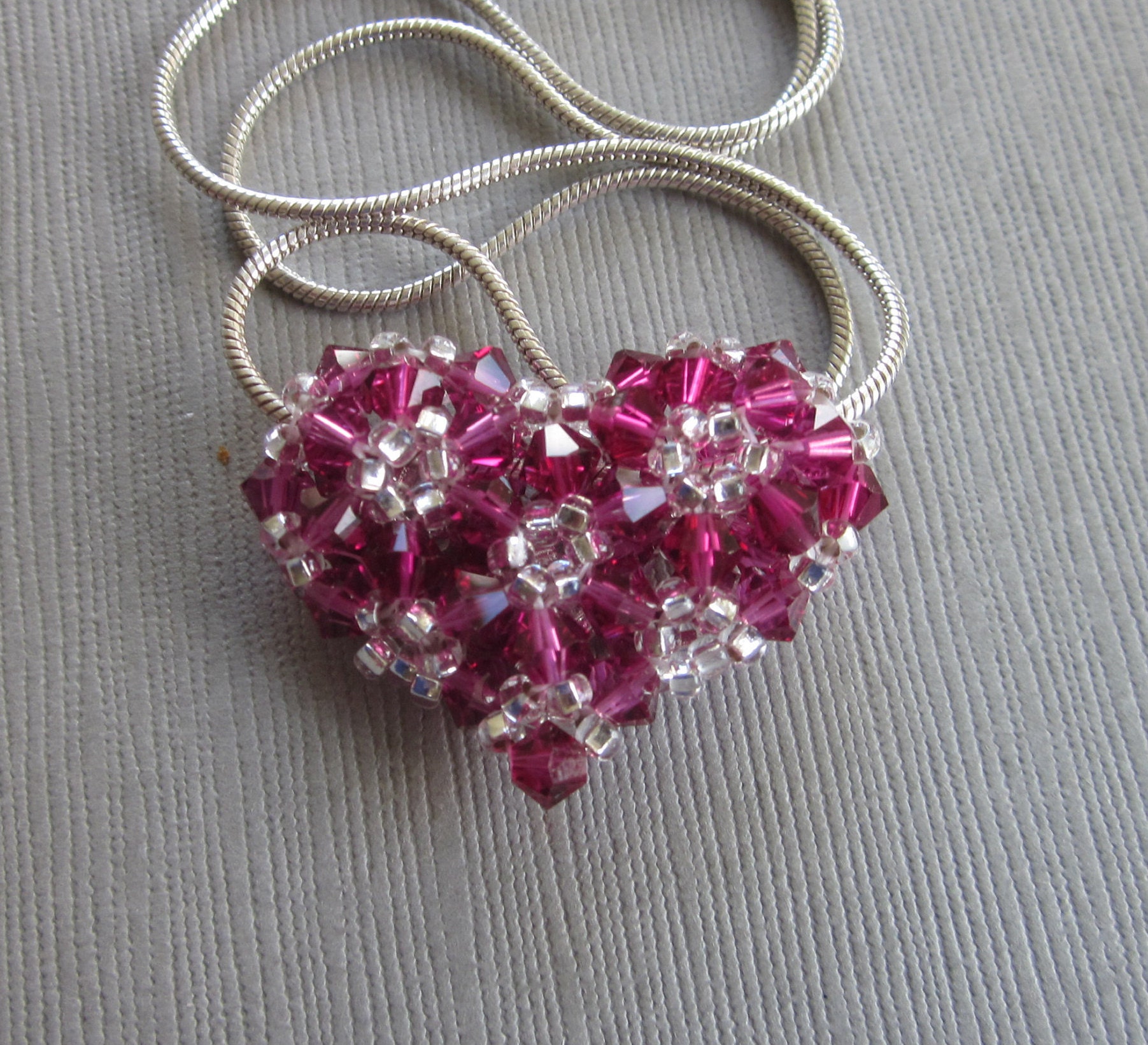 Beautiful Fuschia Crystal Heart Pendant Slides on Sterling Silver Chain ...