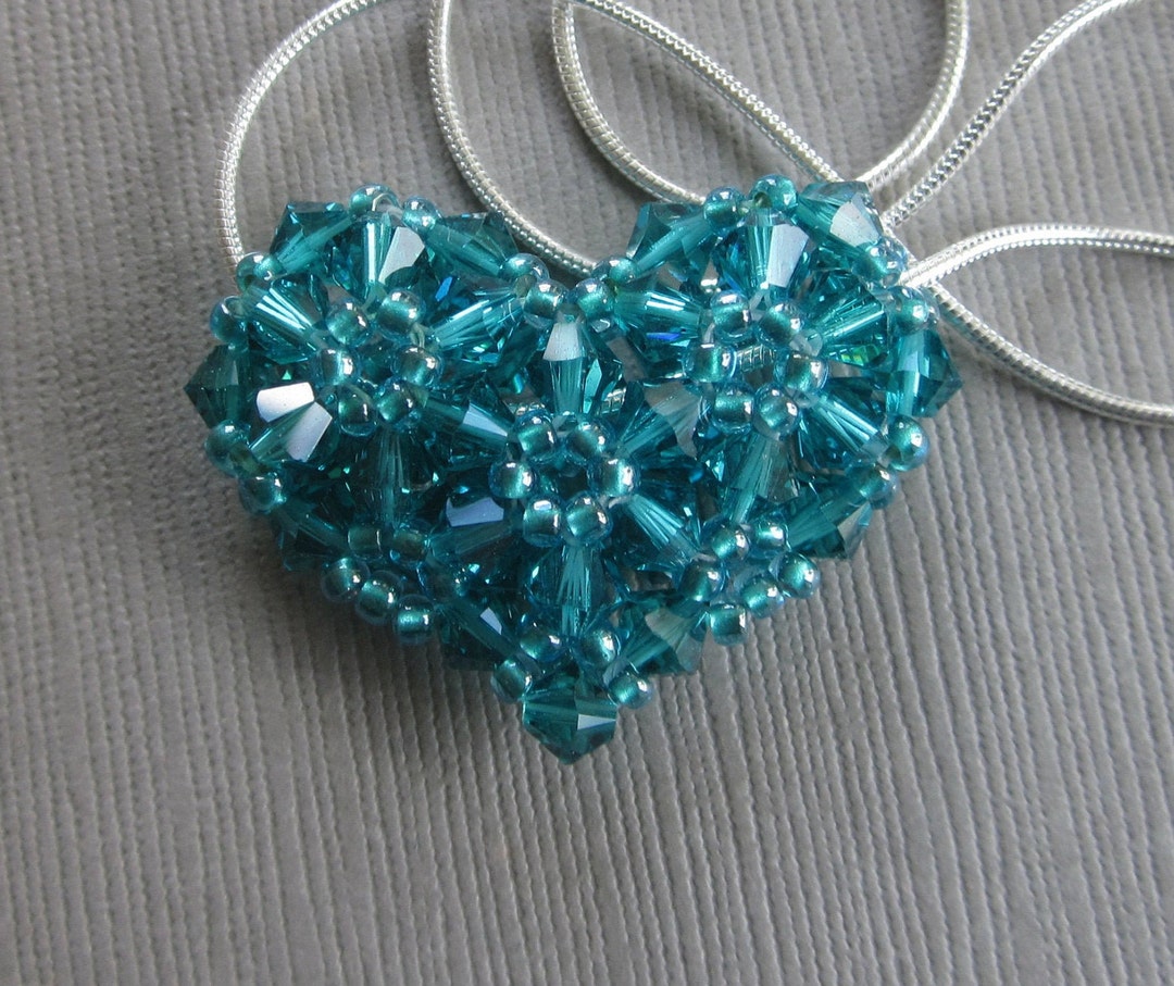 Caribbean Turquoise Handmade Crystal Heart Pendant Slides on a Sterling ...