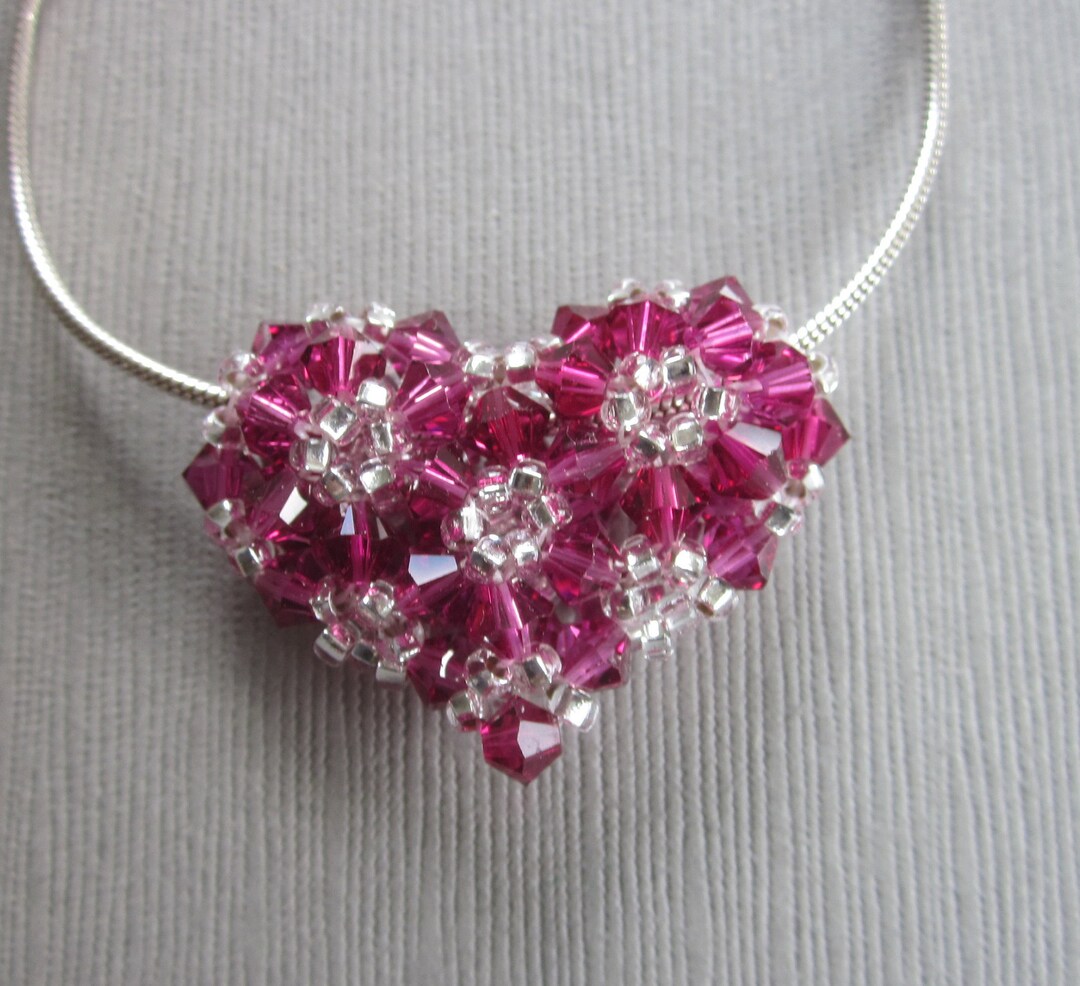 Beautiful Fuschia Crystal Heart Pendant Slides on Sterling Silver Chain ...
