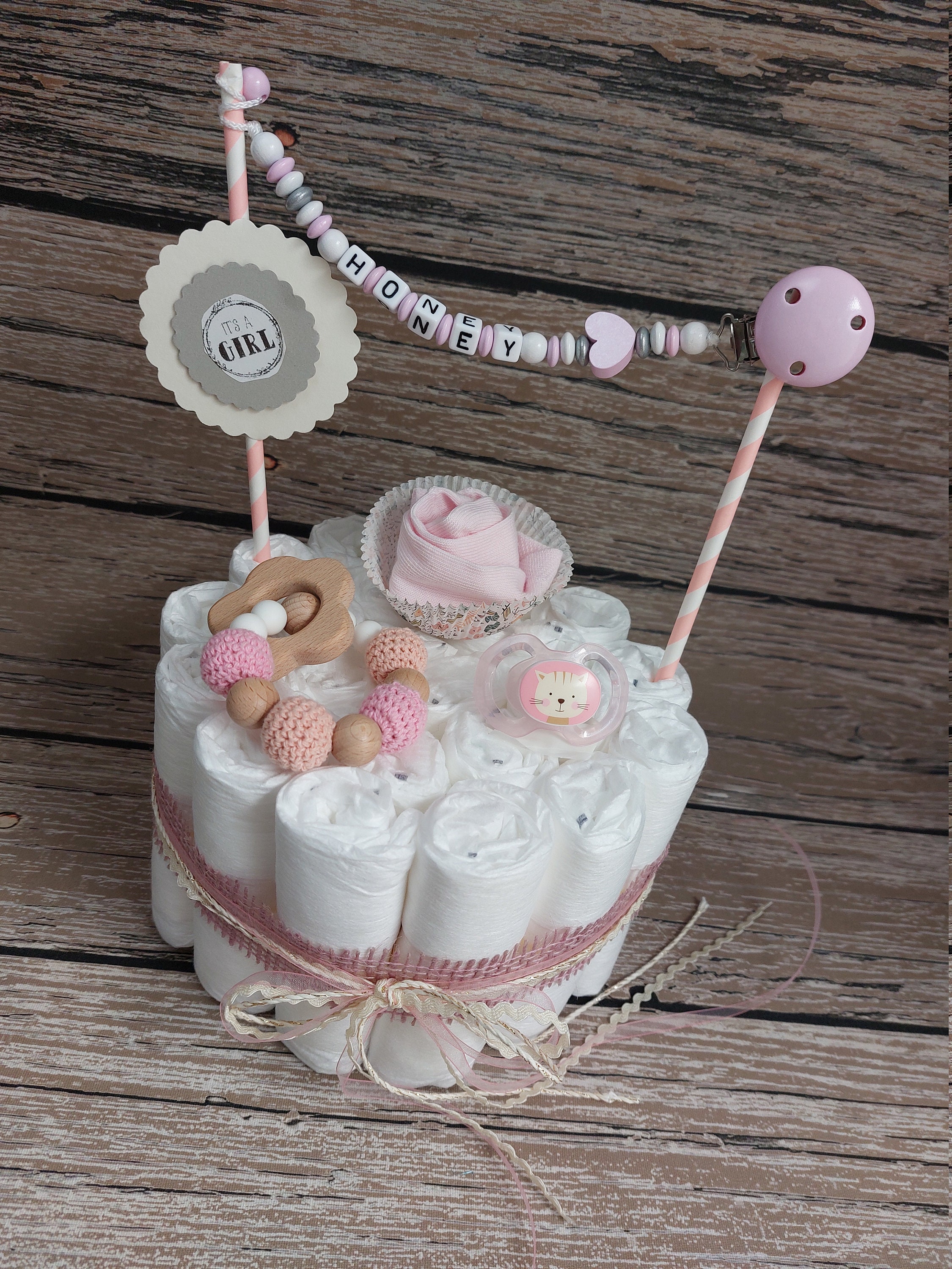 Windeltorte Mädchen rosa Hallo Baby girl - Etsy.de
