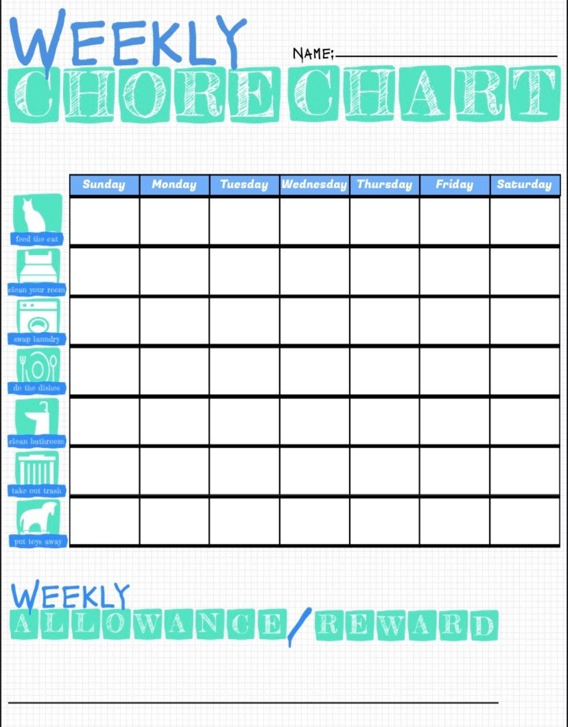 Weekly Chore Chart - Cat - Etsy