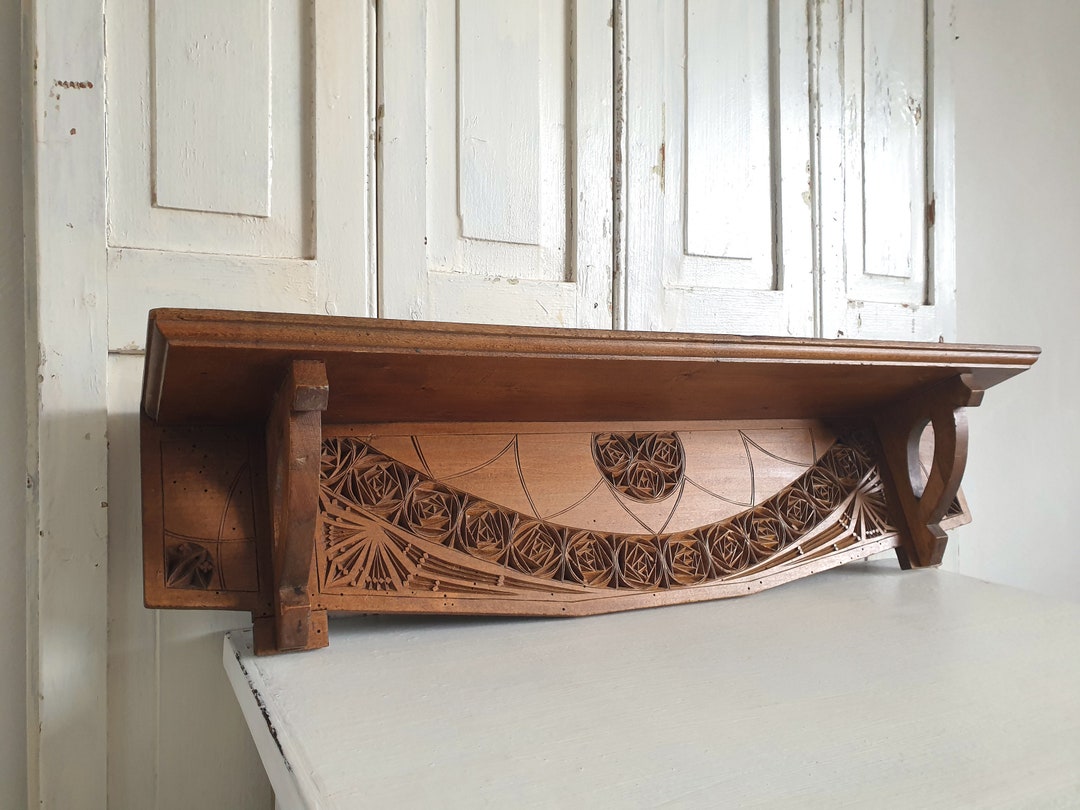 Antique Wall Shelf, Old Kitchen Shelf, Wall Shelf, Hand Carved, Roses ...