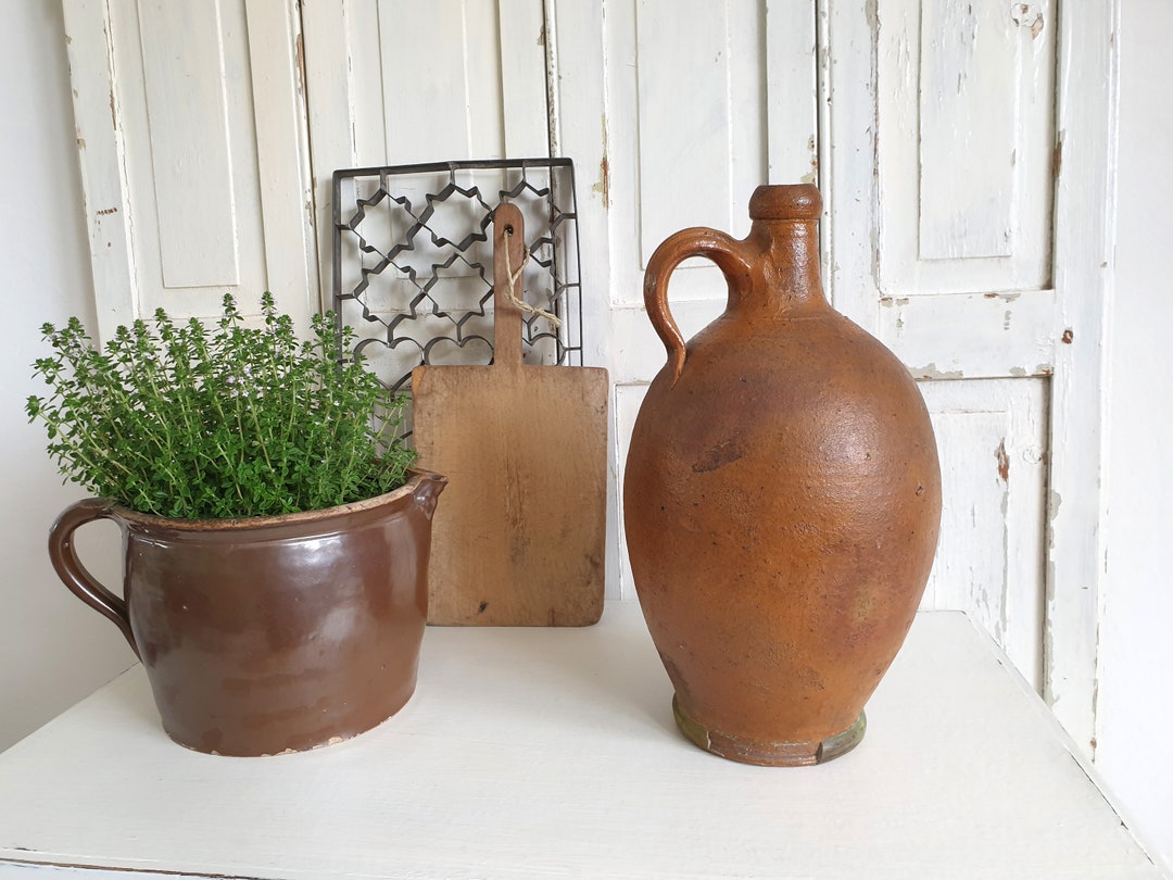 Antique Stoneware Jug, Stoneware Bottle, Oil Can, Oil Bottle, Stoneware ...