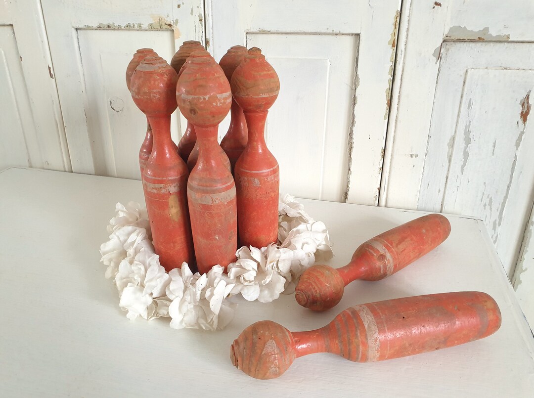 Antique Skittles, Ancient Skittles Game, 9 French Wooden Skittles ...