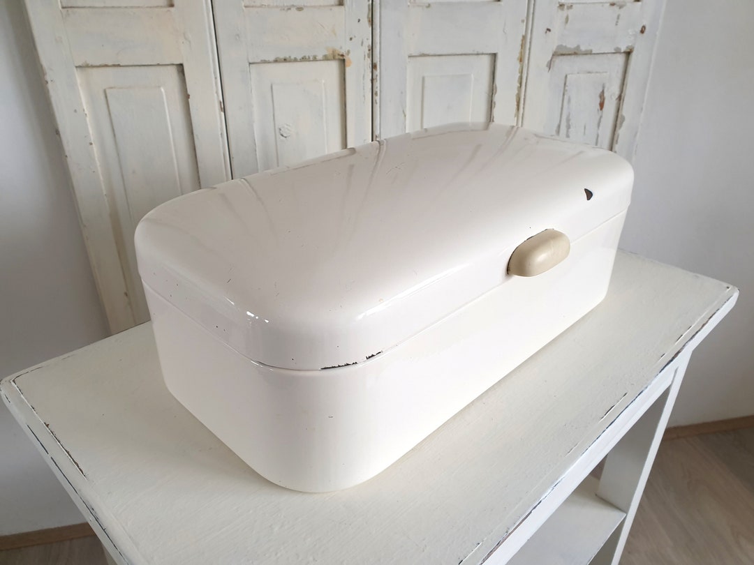 Old Bread Box, Antique Bread Box, Enamel, White, Art Deco, Shabby Chic ...