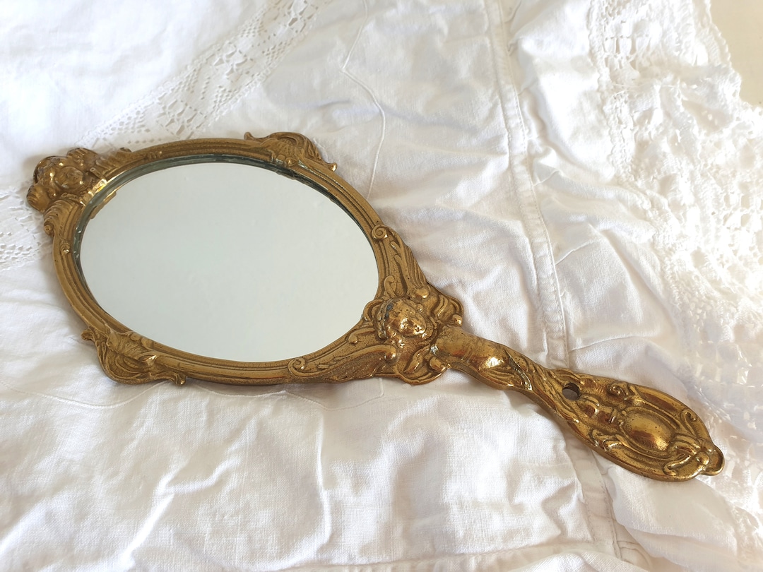 Old Hand Mirror, Vintage Mirror, Baroque Pocket Mirror, Angel, Putto ...