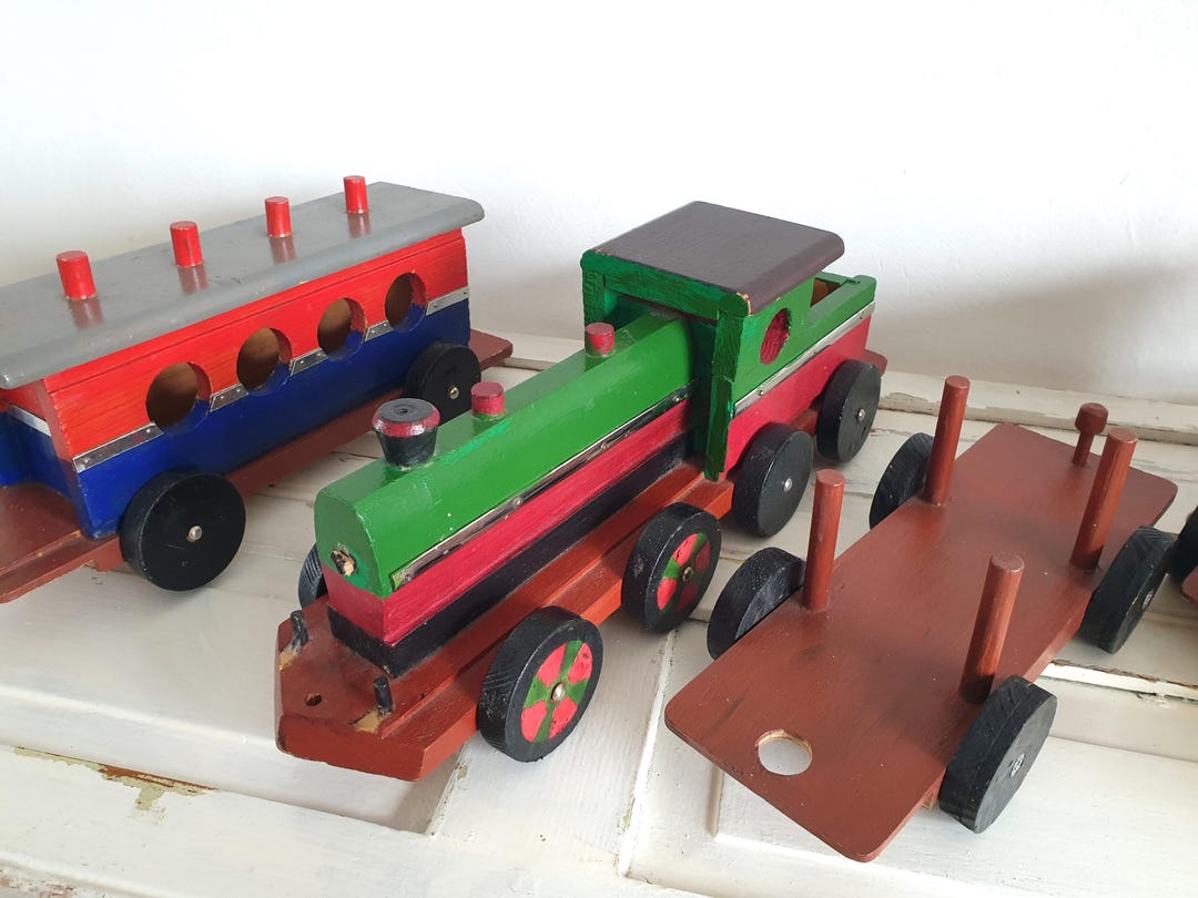Antique Wooden Train, Vintage Wooden Railway, Old Children's Toy ...