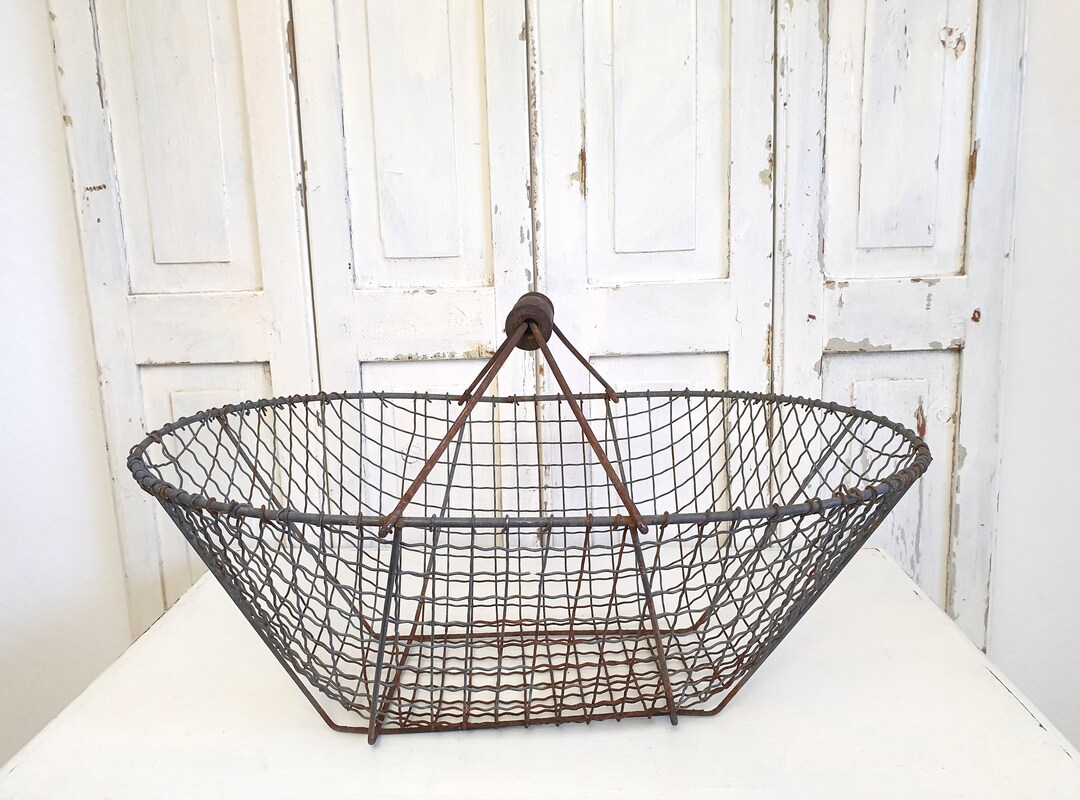 Old Wire Basket, Large Fruit Basket, Antique Harvest Basket, Fil De Fer ...