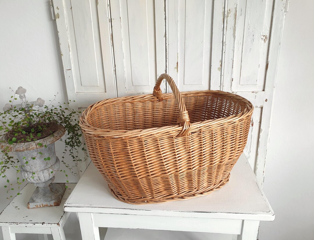Old Basket, Antique Shopping Basket, Large Wicker Basket, Harvest ...