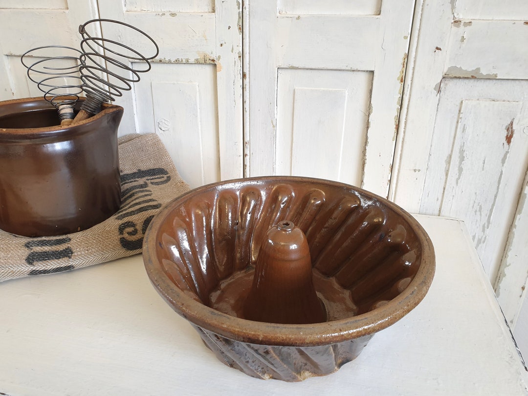 Oude bakvorm, antieke taartvorm, aardewerk, klei, steengoed, Guglhupf ...