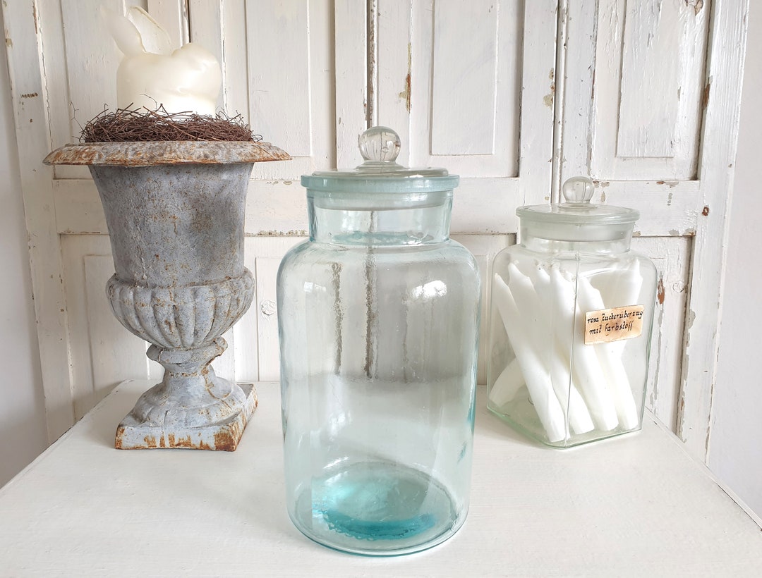 Old Candy Jar, Large Antique Storage Jar, Turquoise, Corner Shop, Glass ...