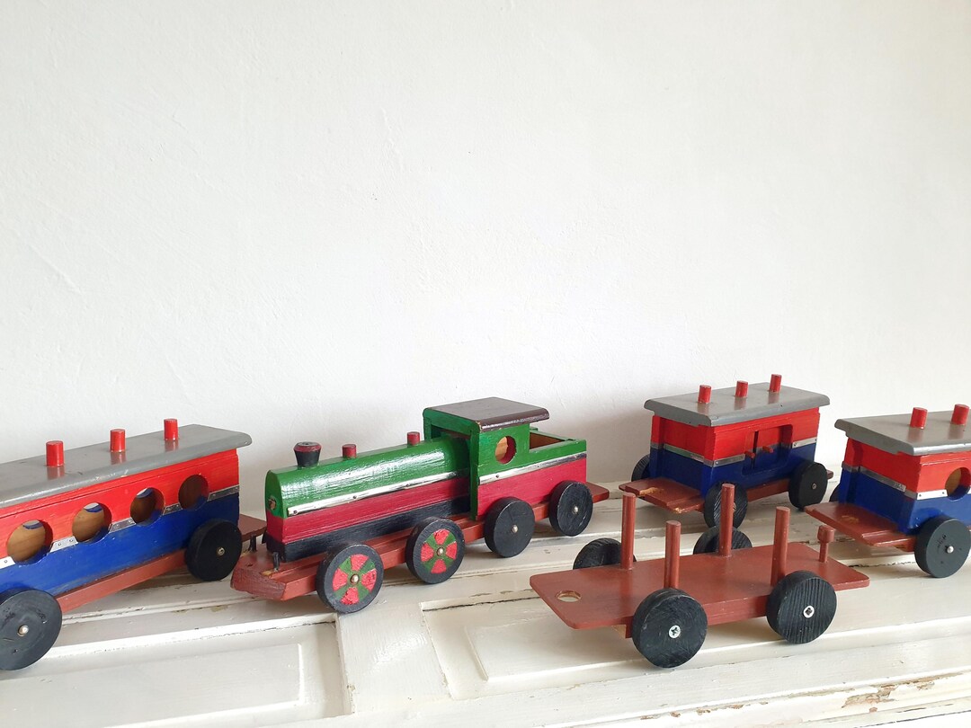Antique Wooden Train, Vintage Wooden Railway, Old Children's Toy ...