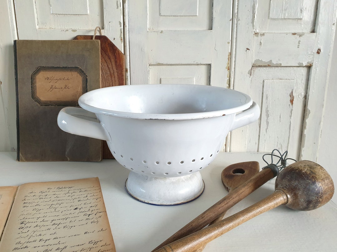 Old Sieve, Antique Colander, Pasta Strainer, Enamel, Enamel Sieve ...