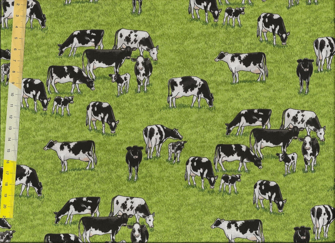Patchwork Fabric village Life Cows Cows in the - Etsy