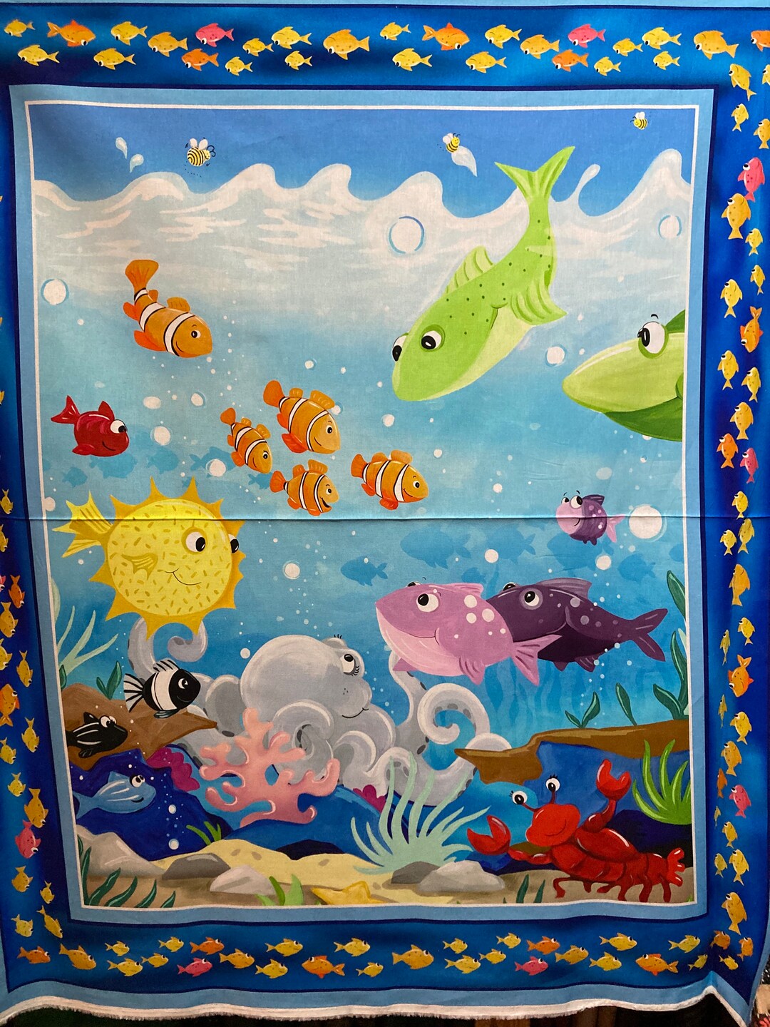 Patchwork Fabric "under the Sea" Susybee, Fish, Sea, Children's Panel ...