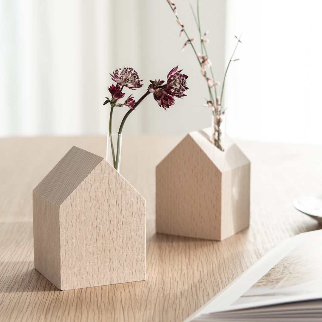 Deco House Wood With Vase Insert | Wooden Decorative House | Wooden ...