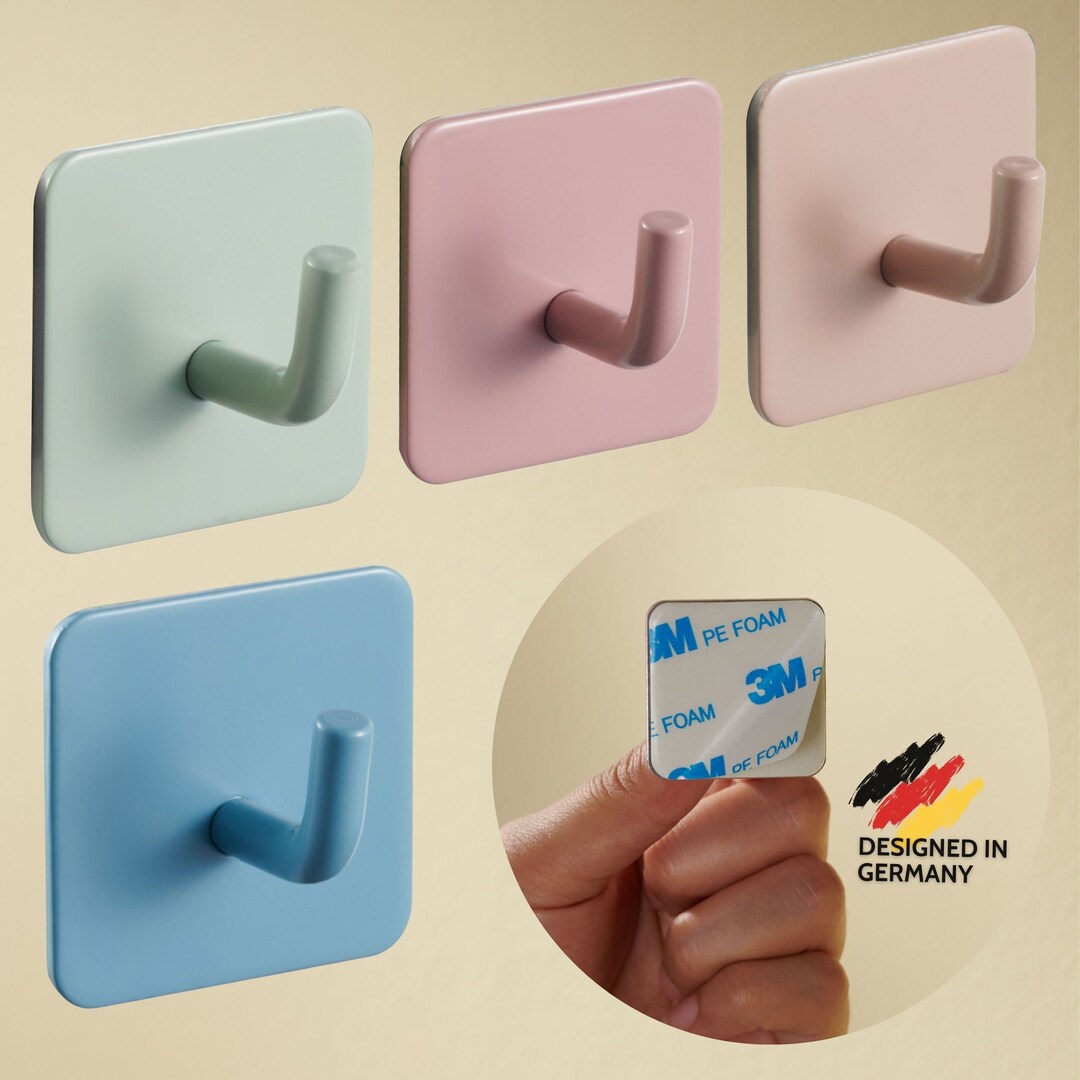DEKAZIA® 4 Adhesive Hooks, Colorful Hooks, Self-adhesive Towel Hooks ...