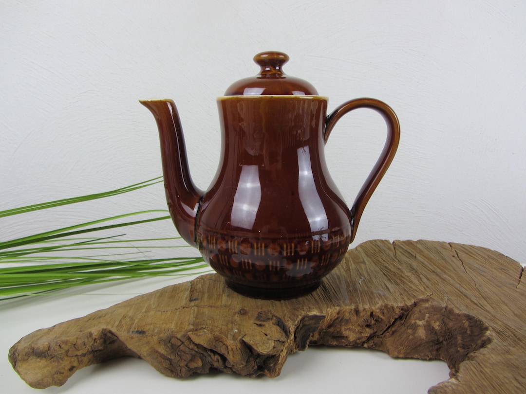 0.6 Liter Fireproof Coffee Pot, Brown Ceramic Pot for the Oven, Vintage ...