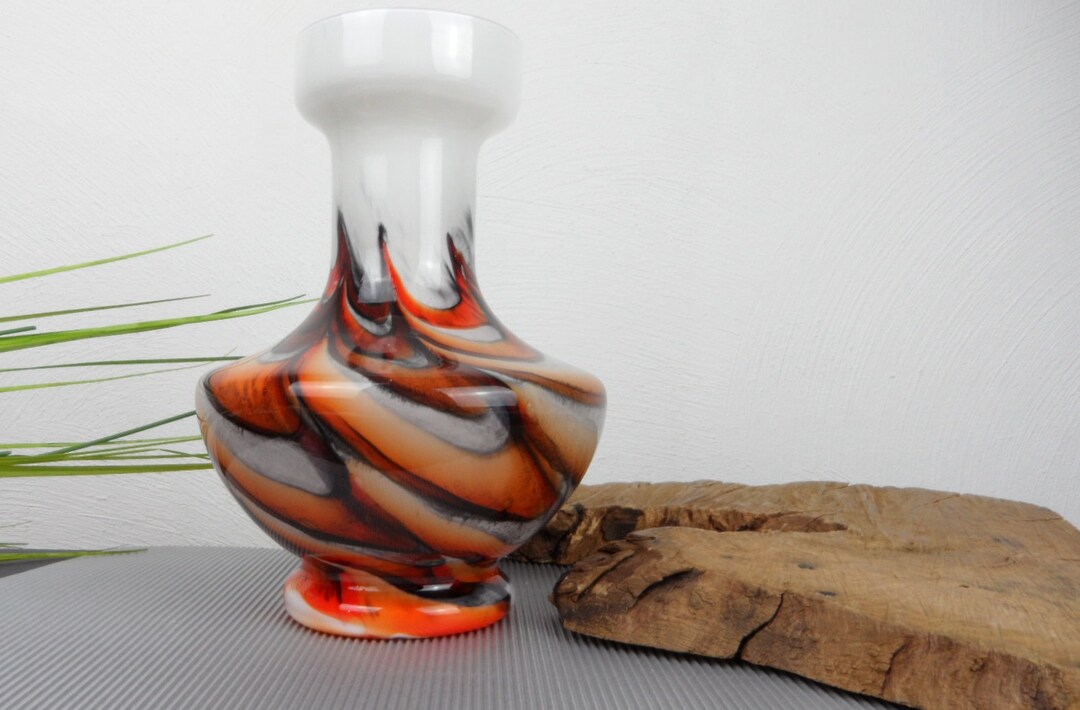 70s VASE OPALINE, Vintage FLOWER VASE, Orange Brown, 70s Glass Vase ...